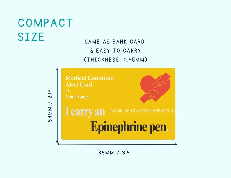 Personalized Epinephrine Pen Medical Alert Card: Anaphylaxis Emergency ...