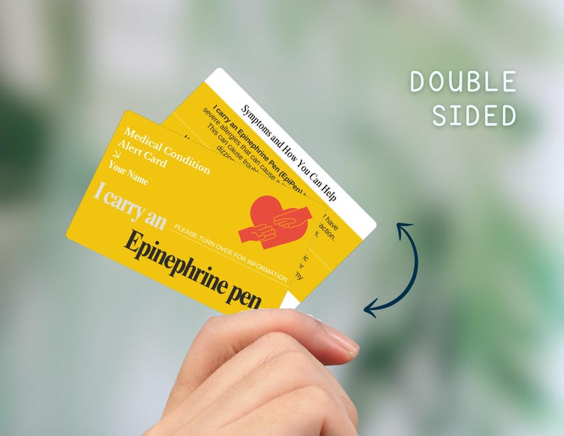 Personalized Epinephrine Pen Medical Alert Card: Anaphylaxis Emergency ...
