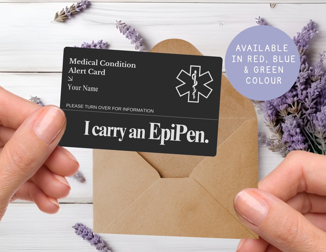 Epipen Medical Alert Card, Severe Allergy ID, Personalised Emergency ...