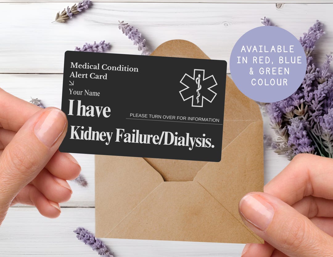 Kidney Failure Dialysis Medical Alert Card – Renal Condition Wallet ID ...