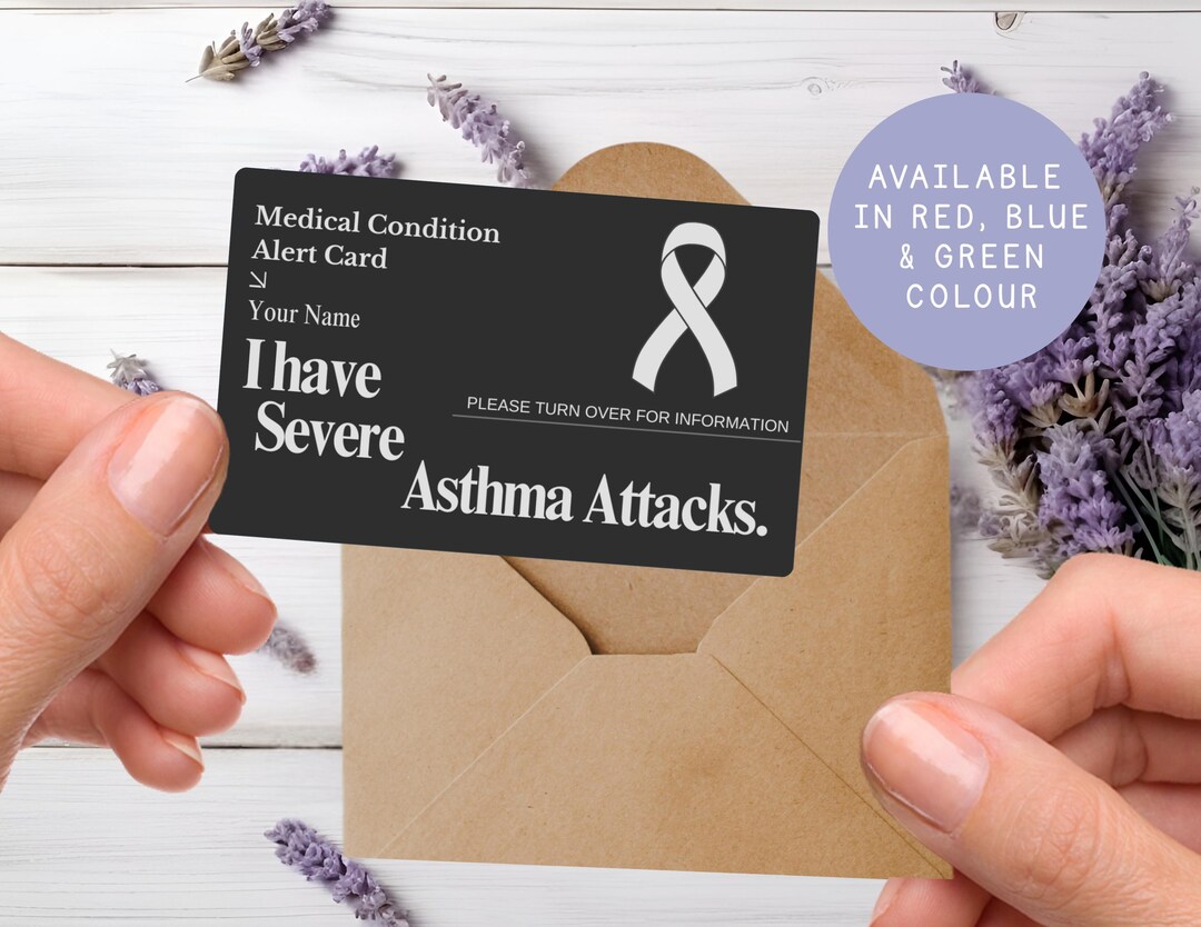 Personalized Severe Asthma Medical Alert Card: Engraved Aluminum ...