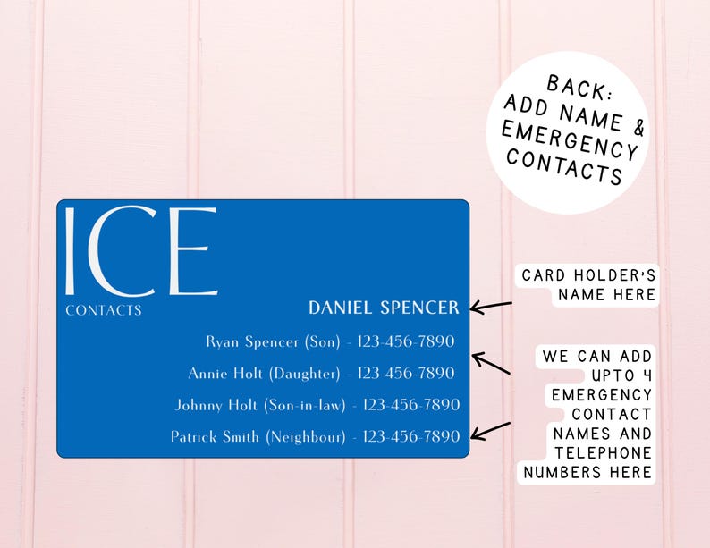 ICE Contact Alert Card With Multiple Contacts – Emergency Wallet ID ...