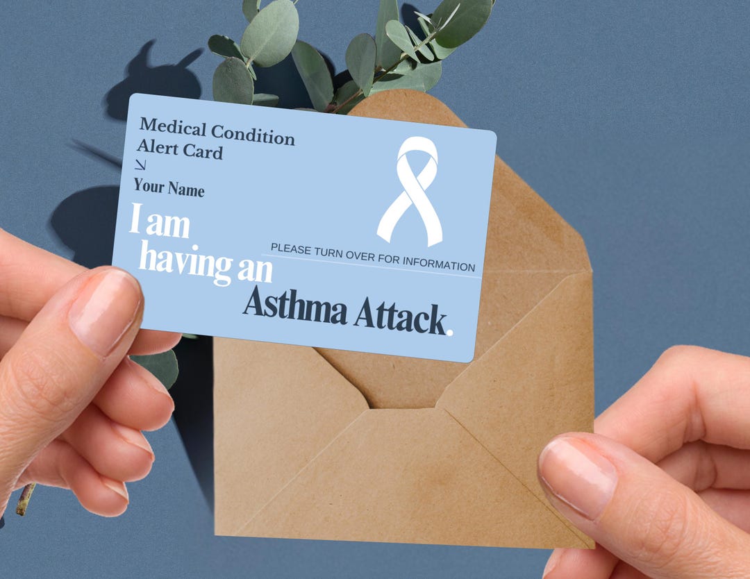 Asthma Attack Medical Alert Card, Personalized Respiratory Emergency ID ...