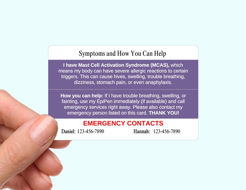 MCAS Medical Alert Card: Mast Cell Activation Syndrome ID - Etsy