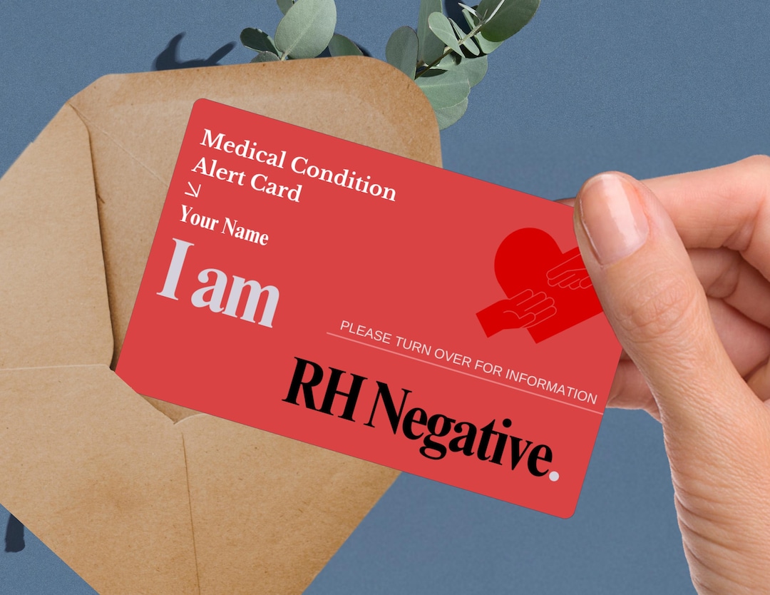 Custom RH Negative Medical Alert Card, Emergency Contact ID - Etsy
