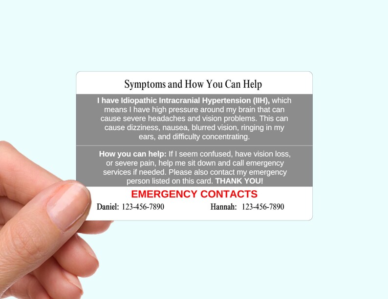 IIH Medical Alert Card: Idiopathic Intracranial Hypertension ID - Etsy