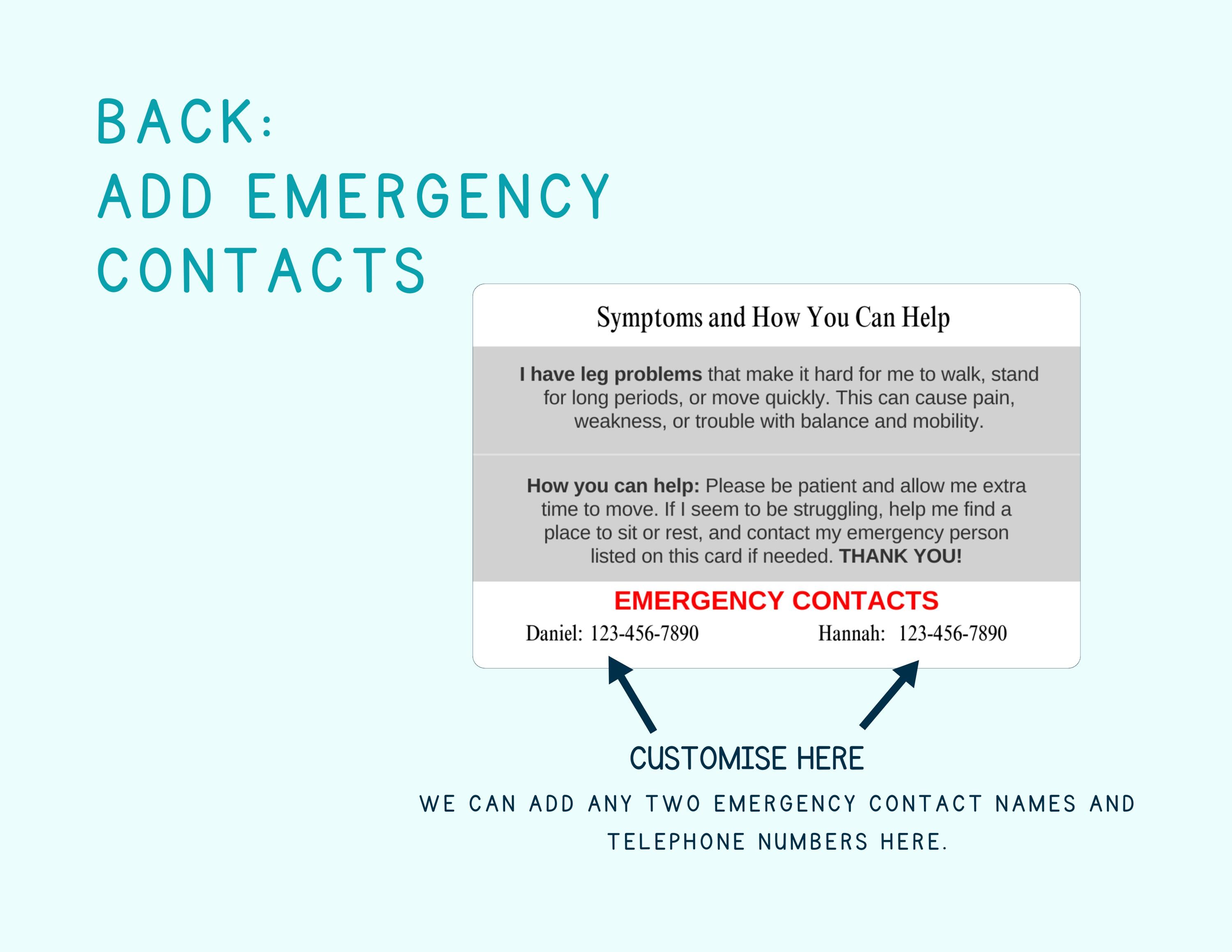 Bad Legs Medical Alert Card, Personalized Mobility Impairment ID ...