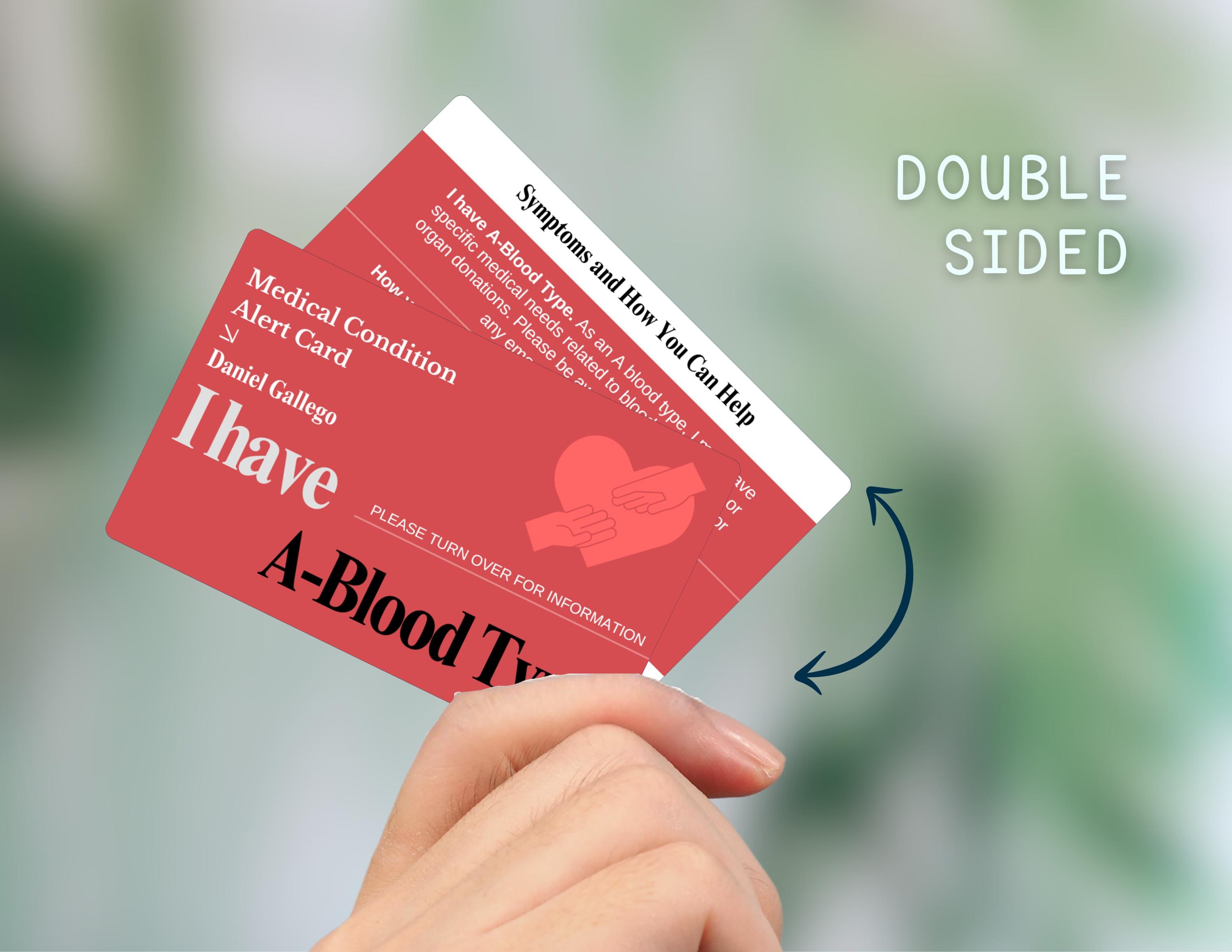 A Positive Blood Type Medical ID Card for in Case of Emergency, A+ ...