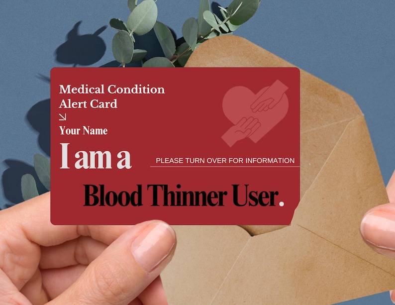 Blood Thinner Medical Alert Card, Anticoagulant ID, Emergency Contact ...