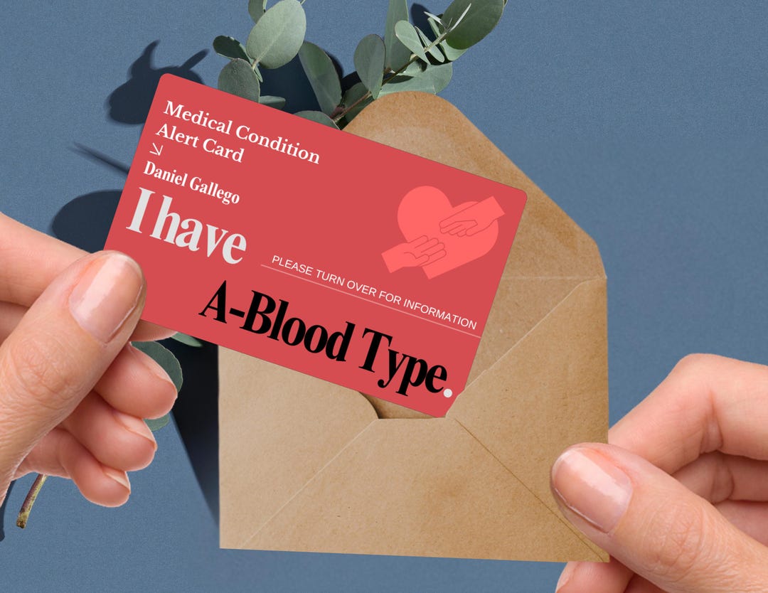 A Positive Blood Type Medical ID Card for in Case of Emergency, A Blood ...