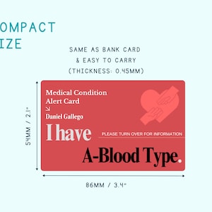 A Positive Blood Type Medical ID Card for in Case of Emergency, A+ ...