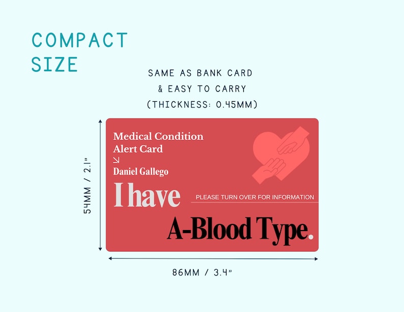 A Positive Blood Type Medical ID Card for in Case of Emergency, A+ ...