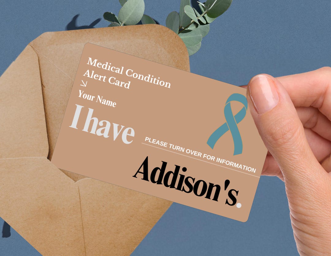 Addisons Disease Medical Alert Card, Personalised Adrenal Insufficiency ...