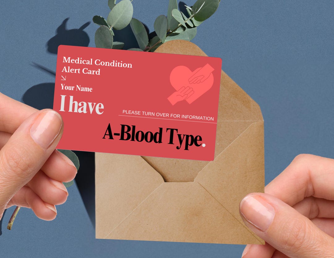 A Positive Blood Type Medical ID Card for in Case of Emergency, A+ ...