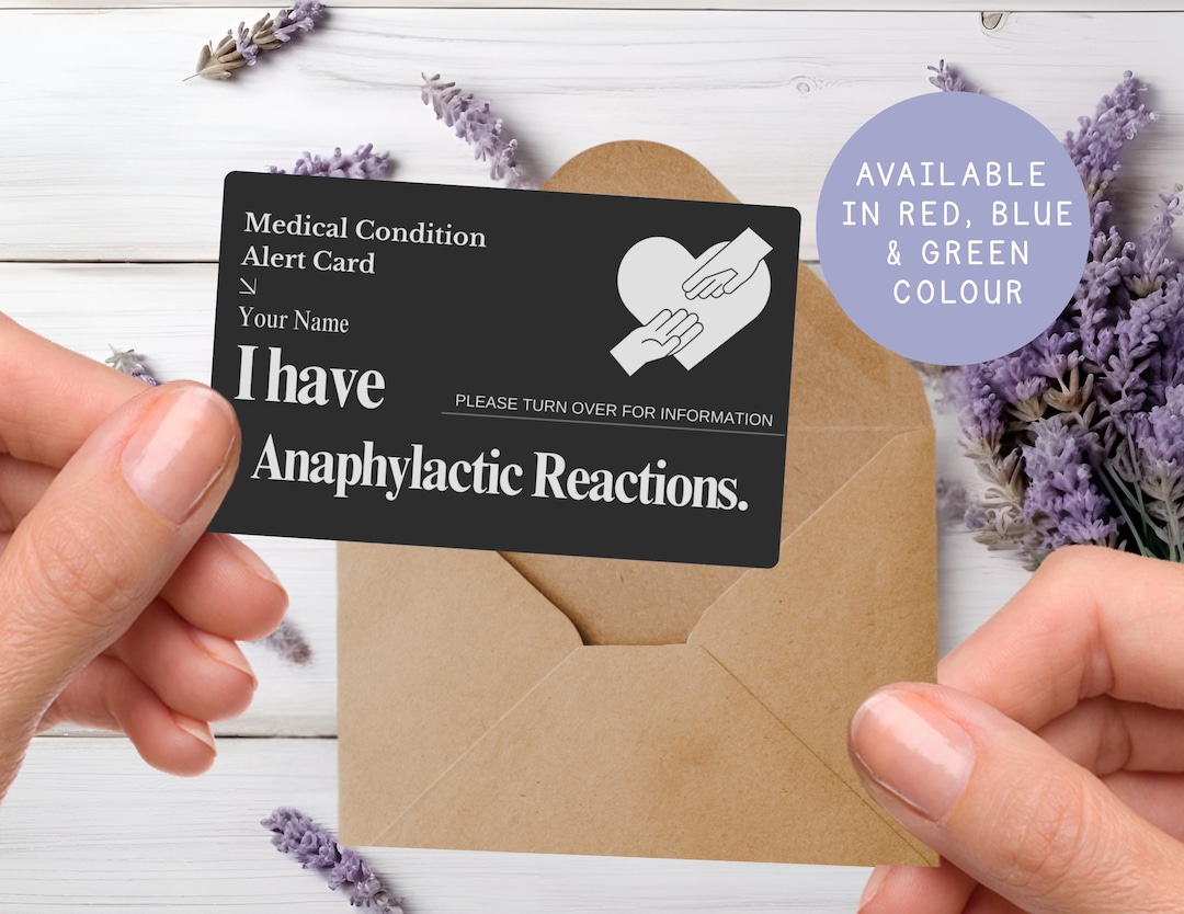 Personalized Anaphylactic Reaction Medical Alert Card: Engraved ...