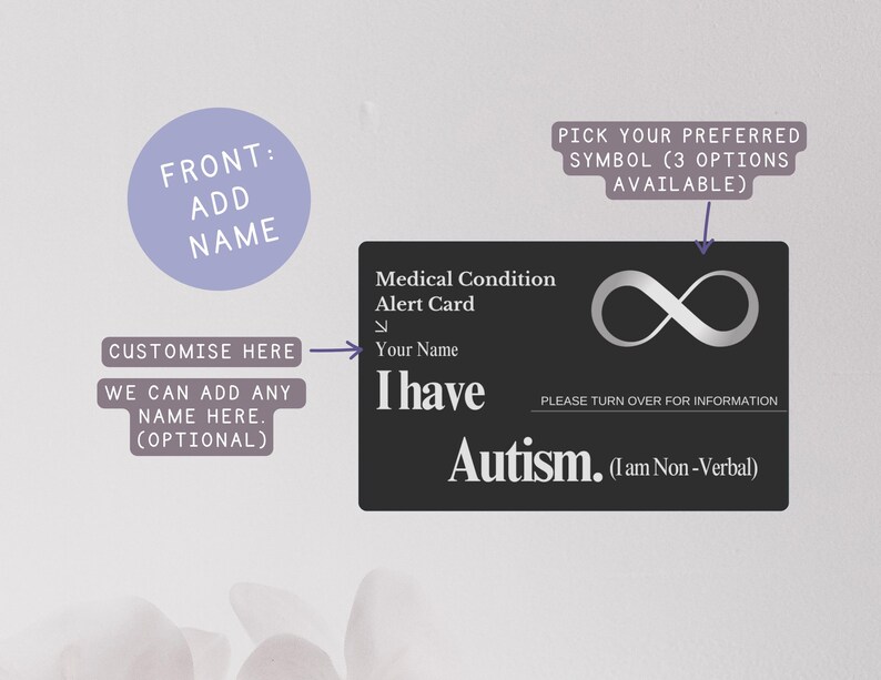 Autism Non Verbal Medical Alert Card, Autistic Spectrum Disorder ID ...