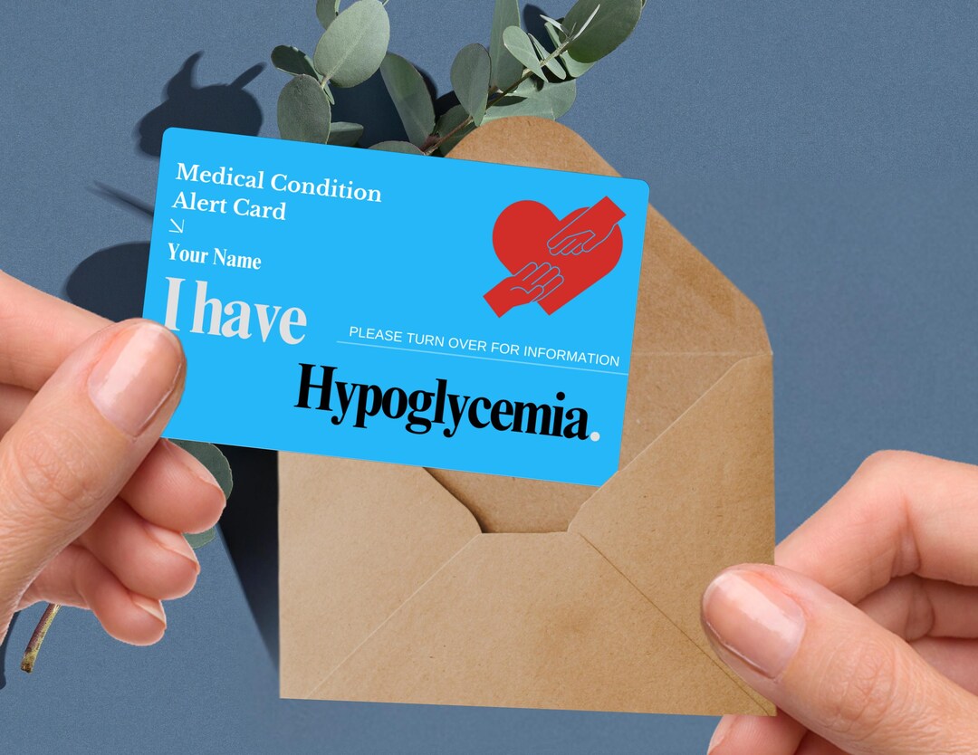 Hypoglycemia Medical Alert Card, Low Blood Sugar ID Card, Diabetic ...