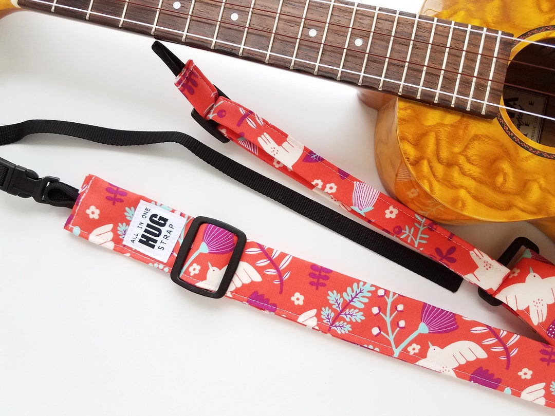 All in One Hug Strap Ukulele White Bird Floral on Coral - Etsy