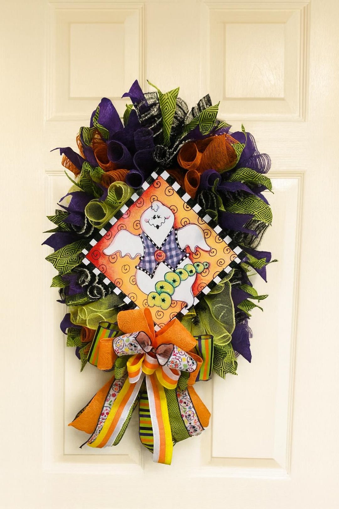 Gothic Ghost Swag Wreath: Candy Corn Decor With "boo" Sign, Whimsical ...