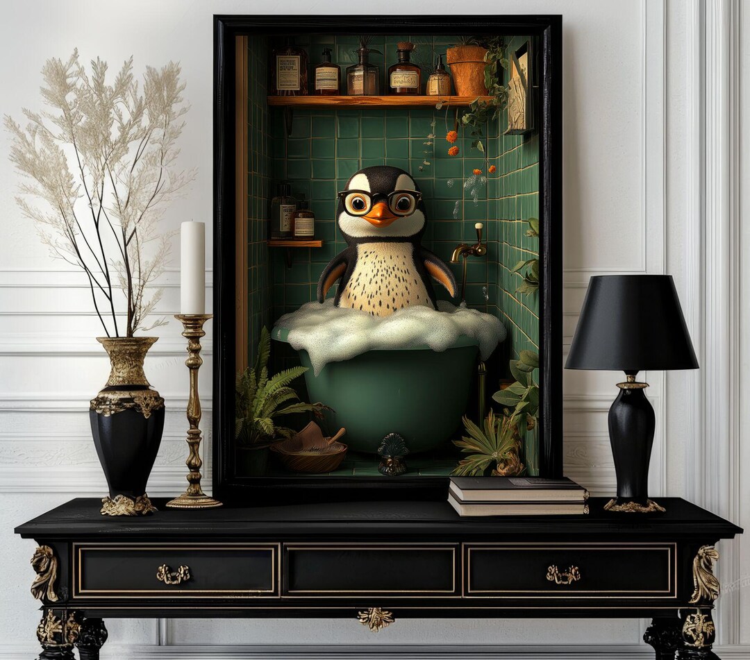 Funny Bathroom Penguin Poster – Animal on Toilet Wall Art – Gag Gift ...
