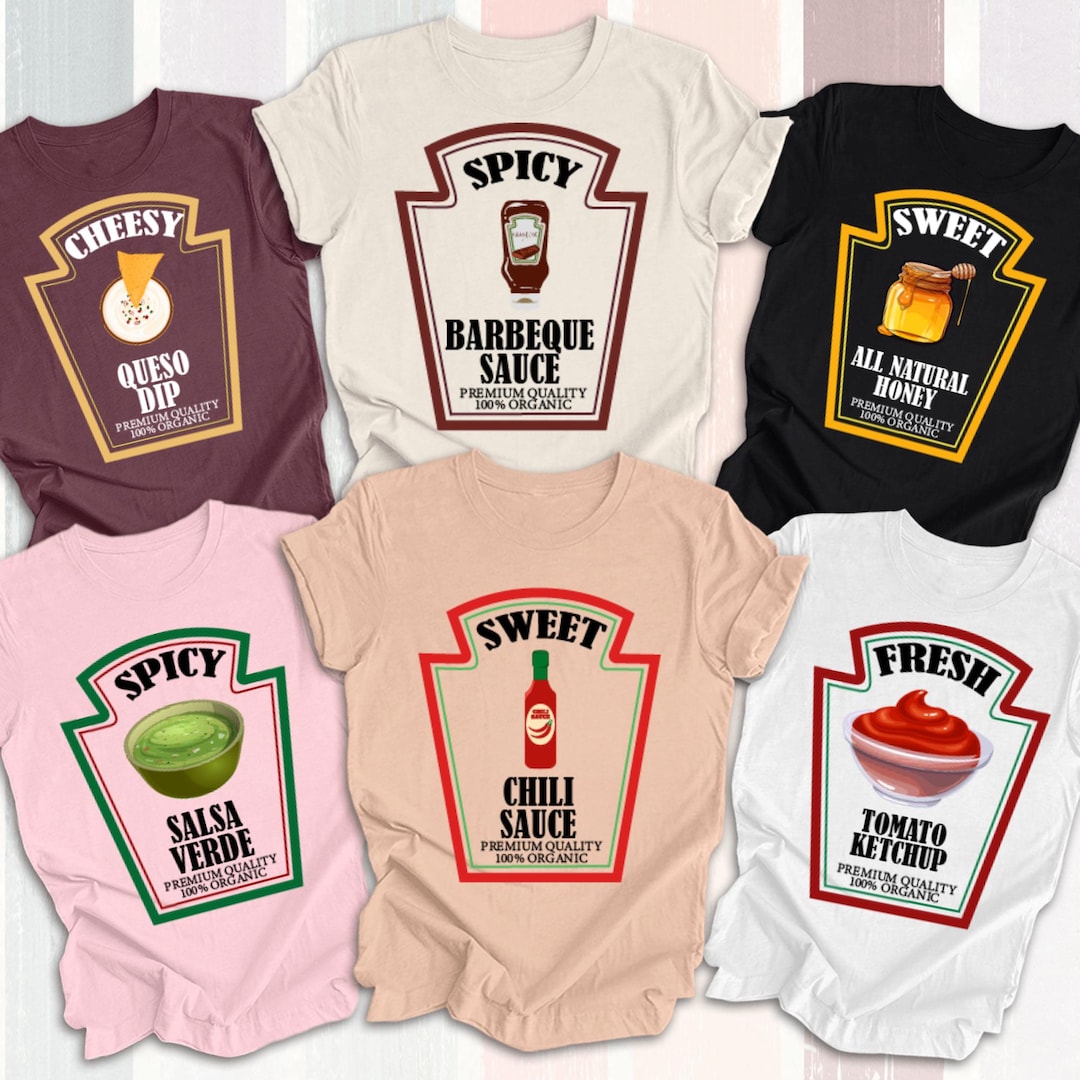 Funny Condiment Label T-shirts – Matching BBQ Sauce, Ketchup, Queso ...