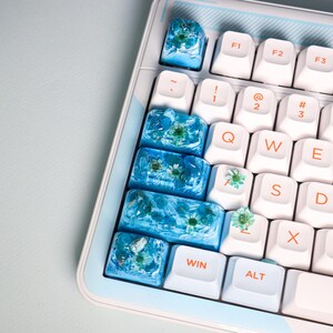Custom Keyboard TAB Keycaps – Artisan Floral & Blue Apatite Gemstone ...