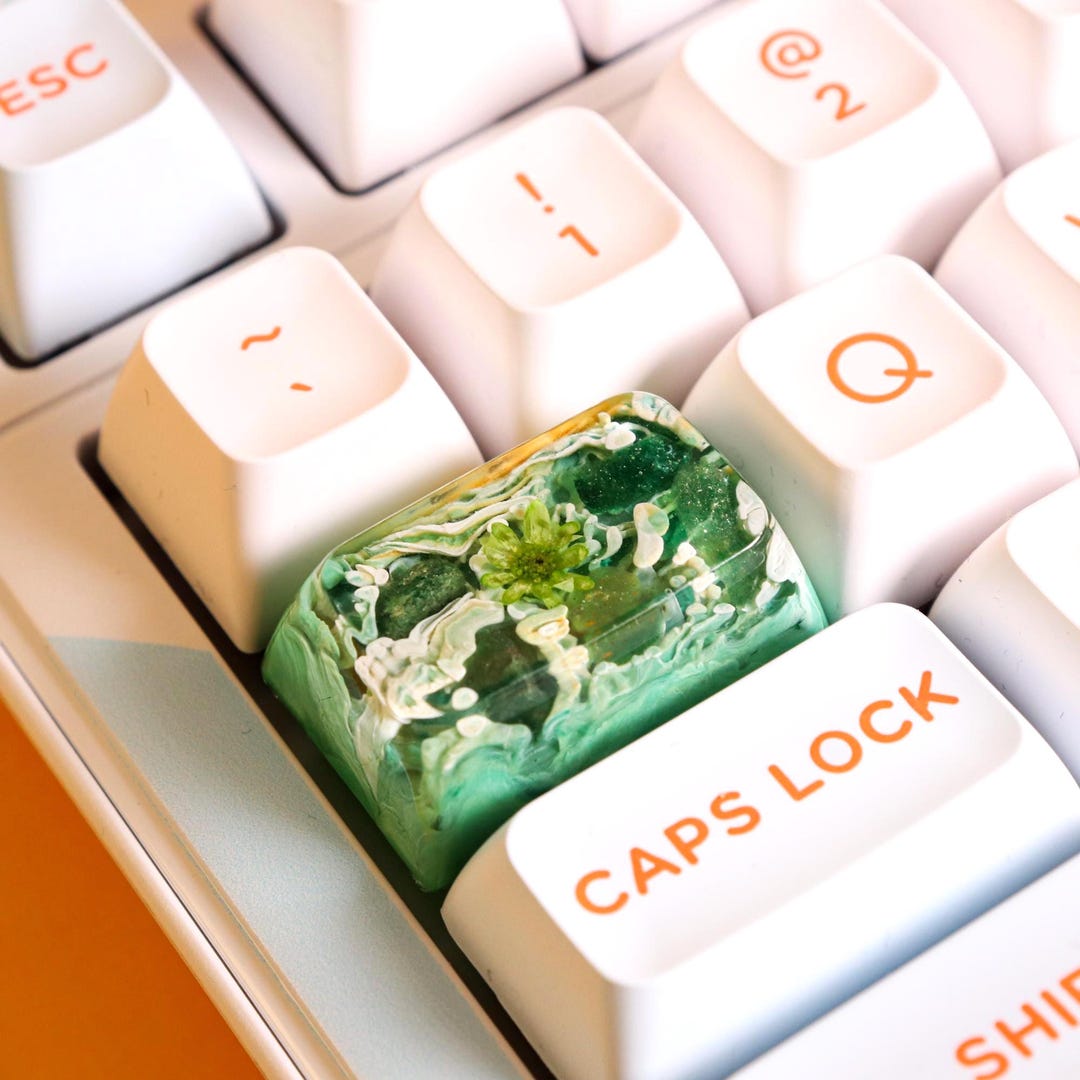 Unique Artisan Resin TAB Keycap – Green Agate Gemstone & Natural ...