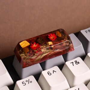Custom Artisan Enter Keycaps With Tiger Eye & Real Flowers | Resin ...