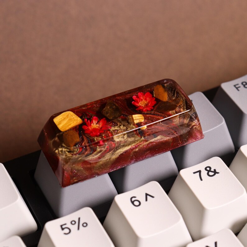 Custom Artisan Enter Keycaps With Tiger Eye & Real Flowers | Resin ...