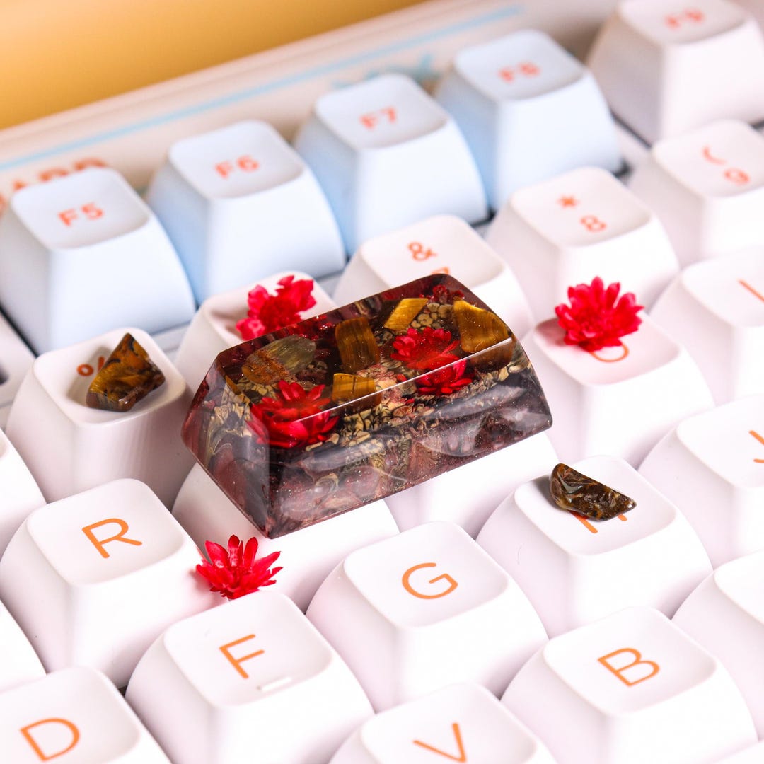Capslock Resin Keycap With Natural Flower and Gemstones, Handcrafted ...