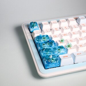 Custom Keyboard TAB Keycaps – Artisan Floral & Blue Apatite Gemstone ...