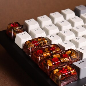 Custom Artisan Enter Keycaps With Tiger Eye & Real Flowers | Resin ...