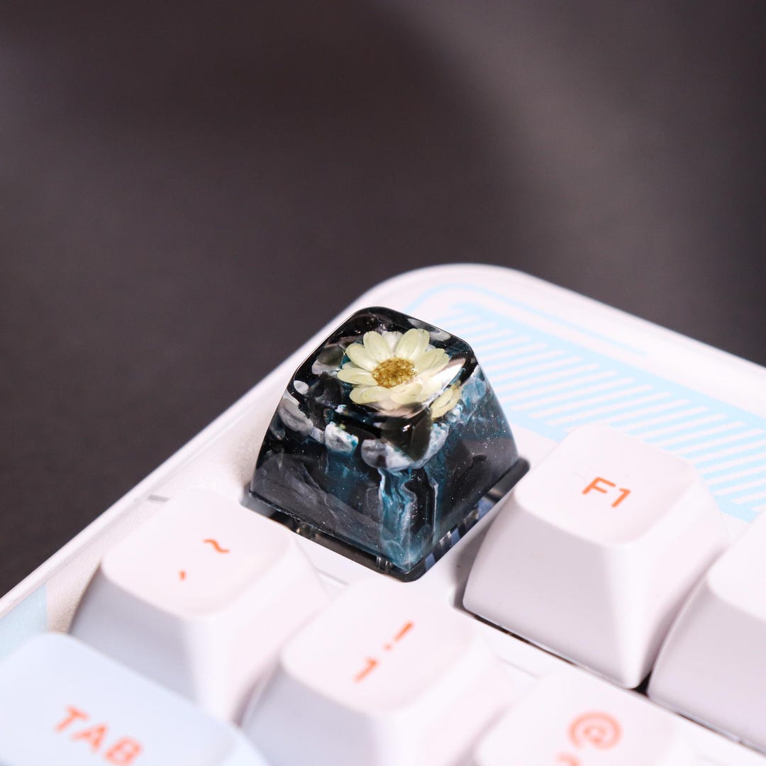 Artisan ESC Keycap 1U, Obsidian Crystal, Real Flowers, Custom Resin ...