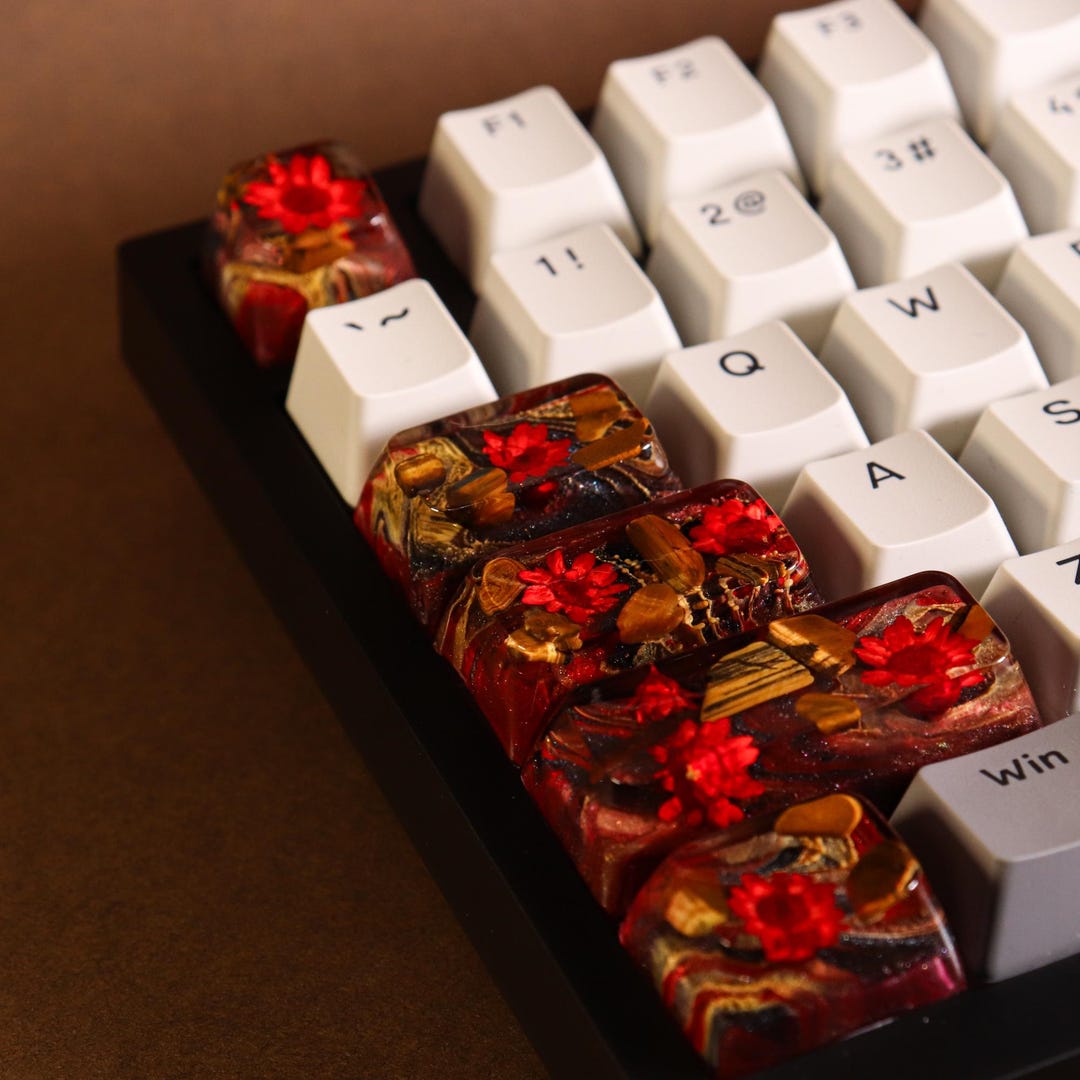 Keycap Set With Natural Flower and Gemstones, Handcrafted Keycaps ...