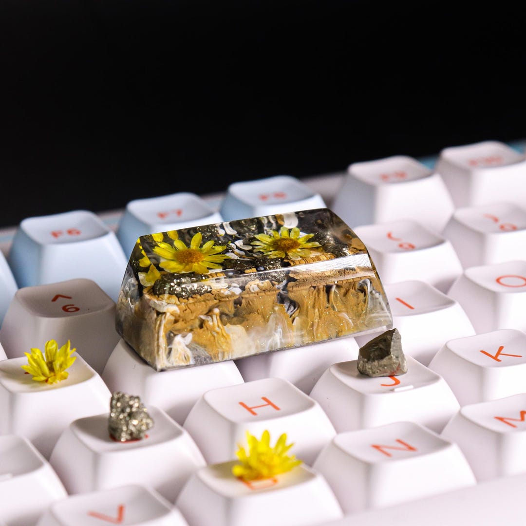 Handmade Keycap, Backspace Keycap With Pyrite Mineral – Premium Resin ...