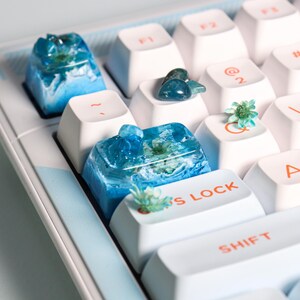 Custom Keyboard TAB Keycaps – Artisan Floral & Blue Apatite Gemstone ...