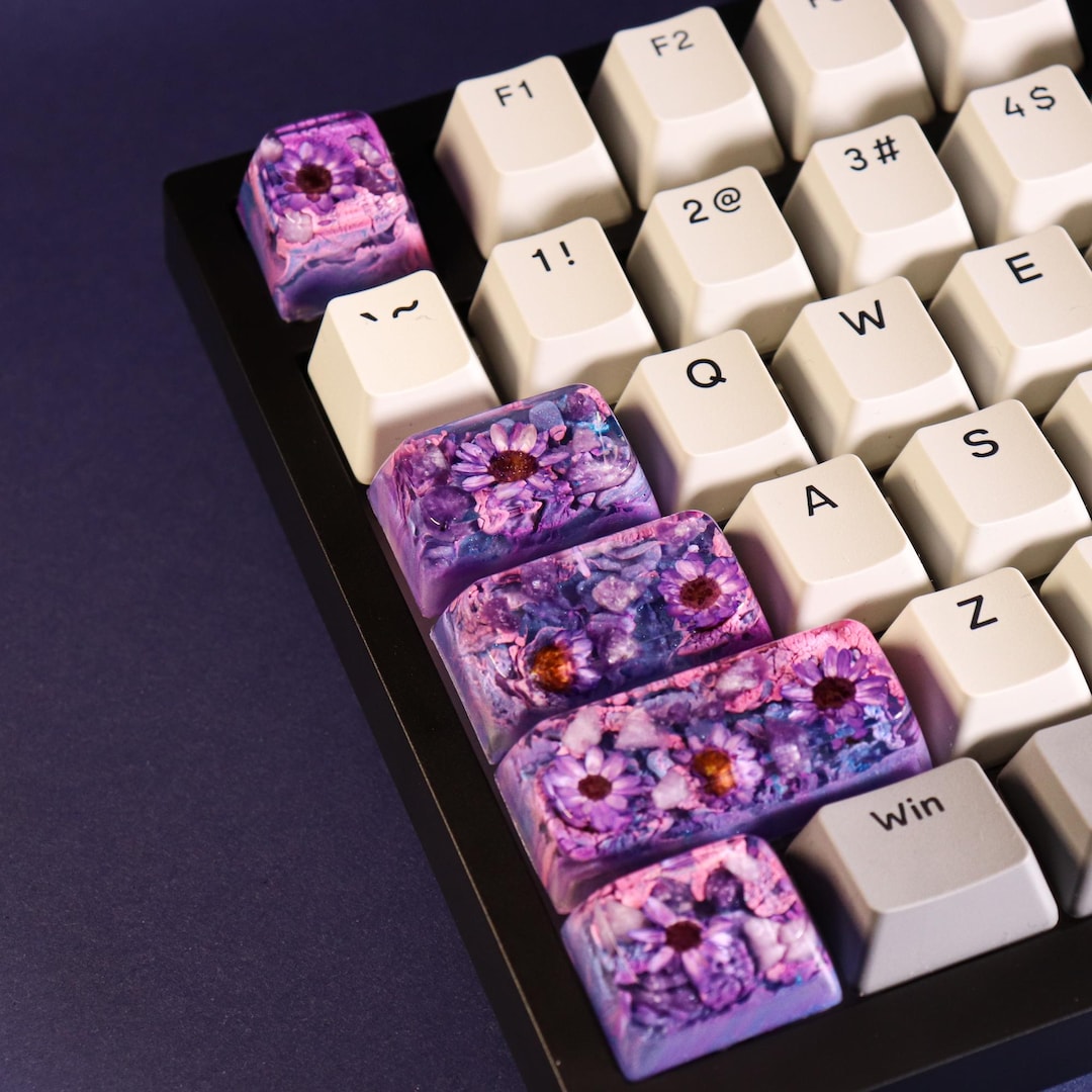 Floral Resin Artisan Keycap Set: Lepidolite Gem, Cherry MX, SA Profile ...