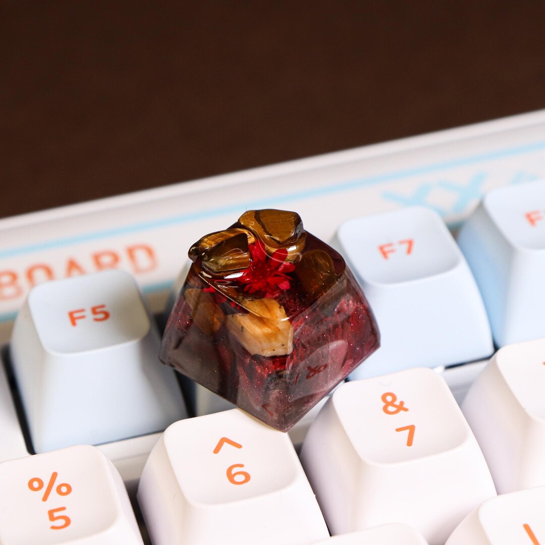 Handcrafted Artisan Keycap With Tiger's Eye Gemstone and Flowers – SA ...