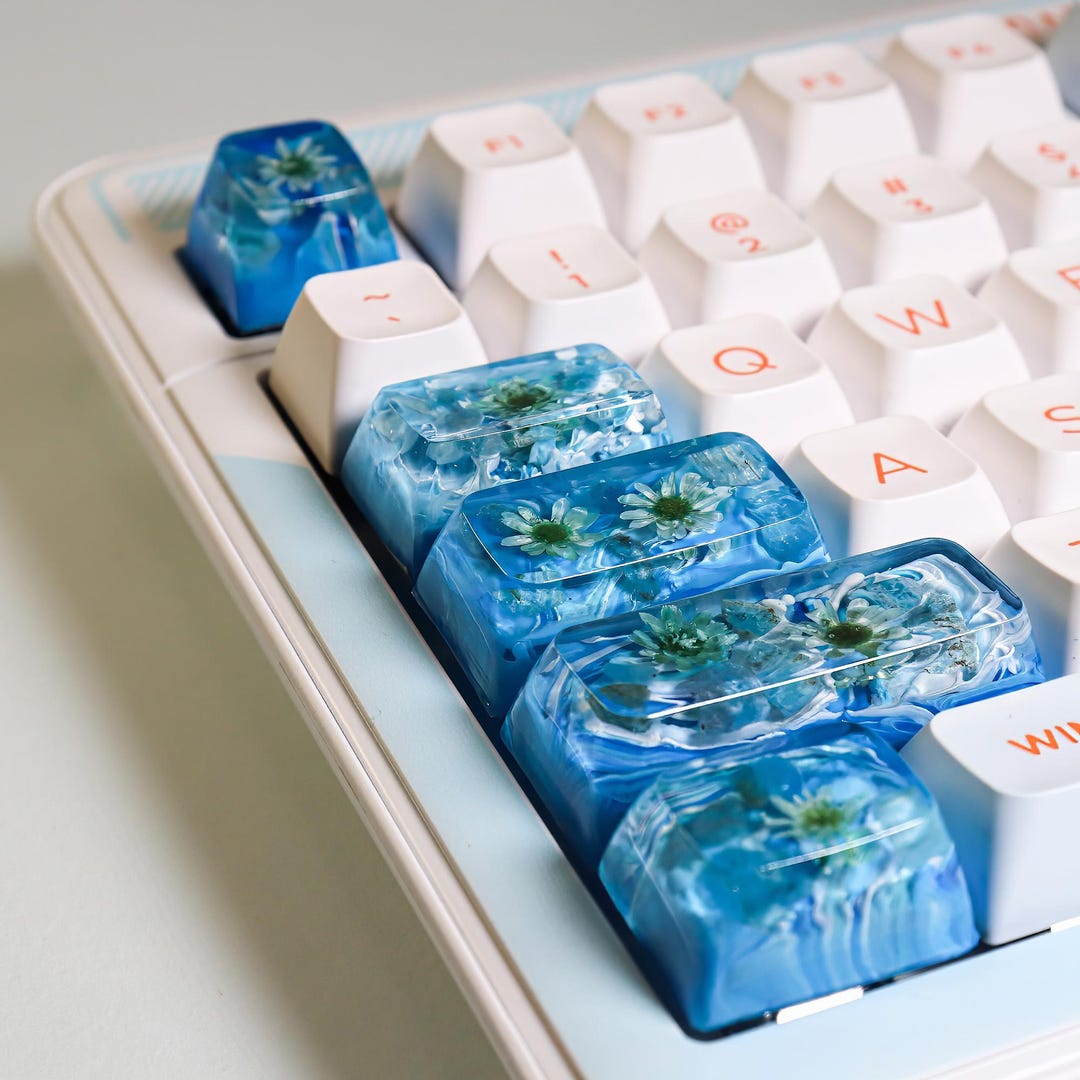Keycap Set With Natural Flower and Gemstones, Handcrafted Keycaps ...