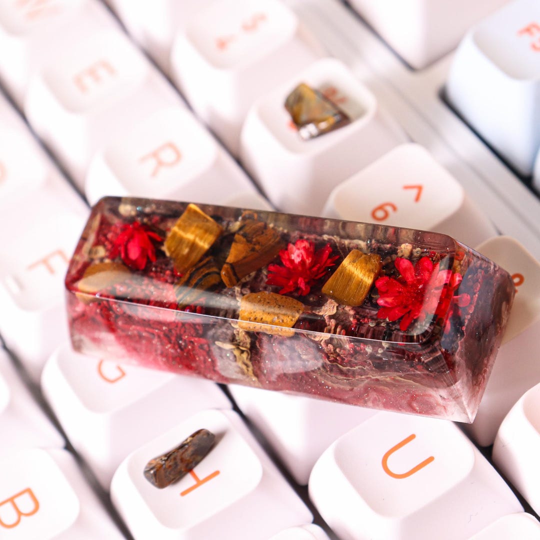 Custom Right Shift Artisan Keycap With Tiger Eye Crystal and Flower ...
