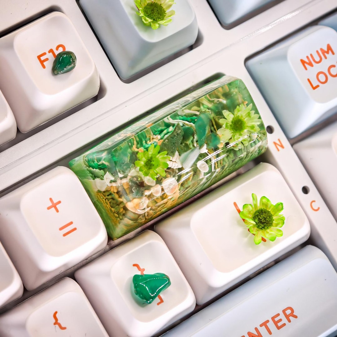 Backspace Resin Keycap With Natural Flower and Gemstones, Handcrafted ...