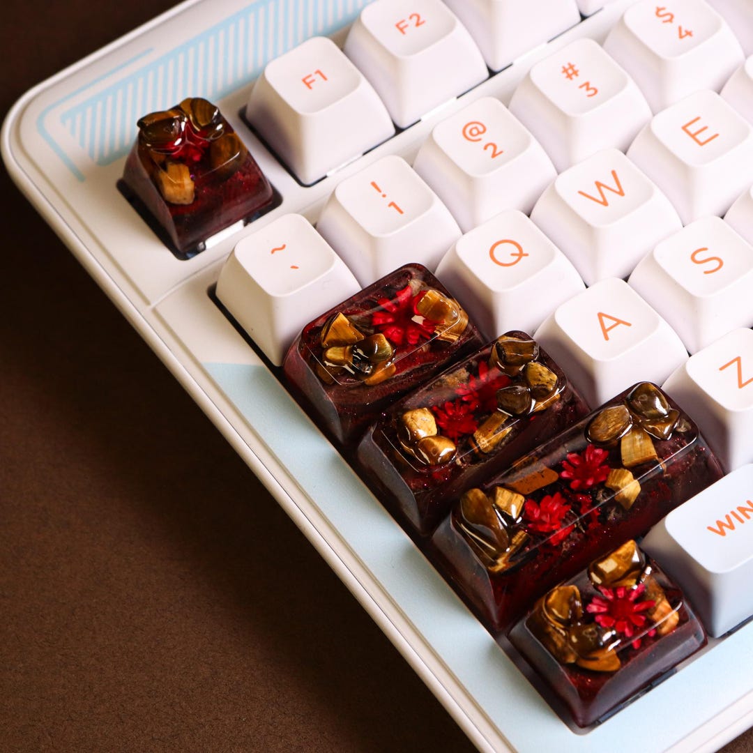 Keycap Set With Natural Flower and Gemstones, Handcrafted Keycaps ...