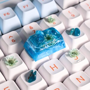 Custom Keyboard TAB Keycaps – Artisan Floral & Blue Apatite Gemstone ...