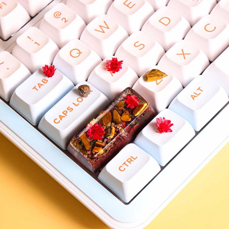 Custom Shift Artisan Keycap With Tiger Eye Crystal and Flower, Handmade ...