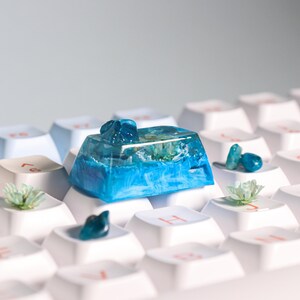 Custom Keyboard TAB Keycaps – Artisan Floral & Blue Apatite Gemstone ...