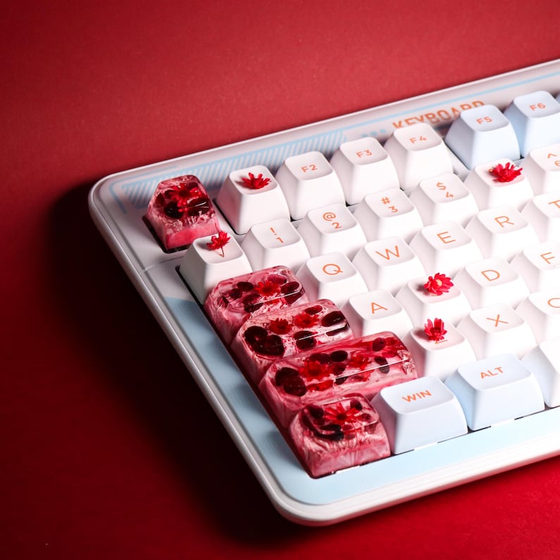 Artisan ESC Custom Resin Keycap – Garnet Gemstone & Natural Flower ...