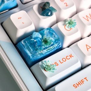 Custom Keyboard TAB Keycaps – Artisan Floral & Blue Apatite Gemstone ...