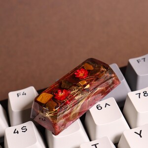 Custom Artisan Enter Keycaps With Tiger Eye & Real Flowers | Resin ...