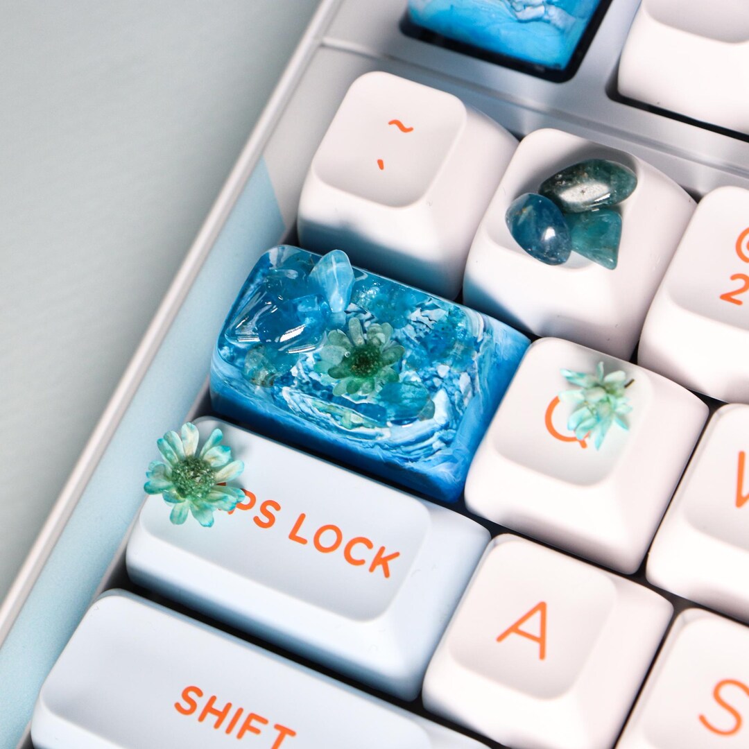 Custom Keyboard TAB Keycaps – Artisan Floral & Blue Apatite Gemstone ...