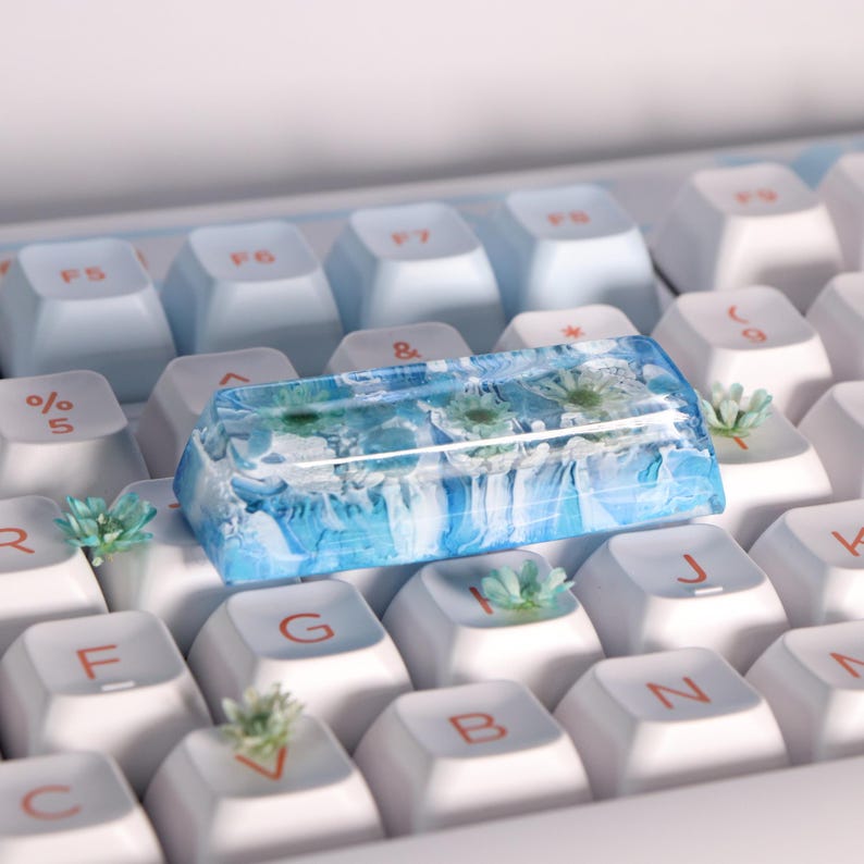 Custom Artisan Resin Shift Keycap, With Crystal and Natural Flowers, 2 ...